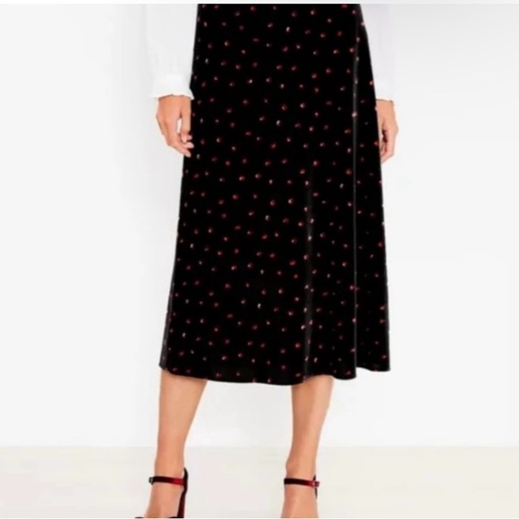 LOFT | Skirts | Loft Velvet Midi Skirt With Small Red Roses | Poshmark